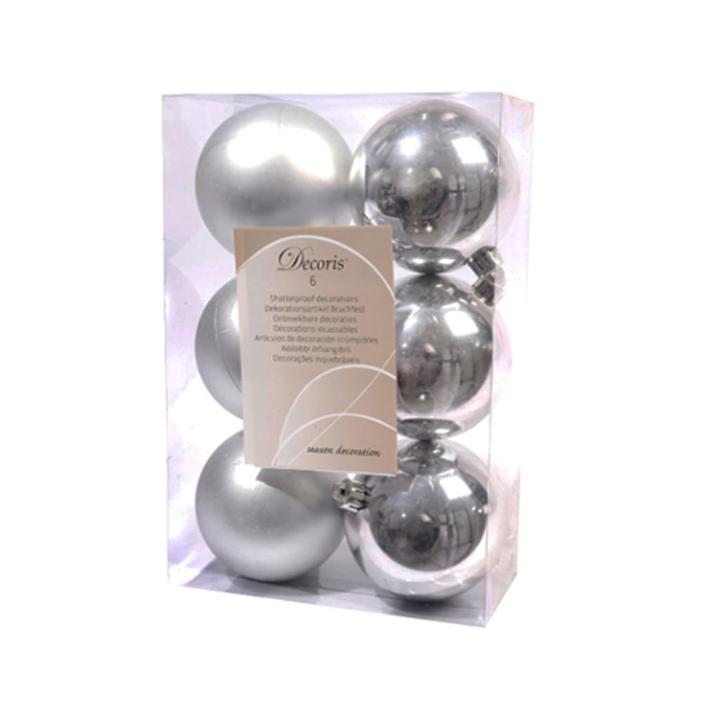 Set 6 esferas navidena plateada 8cm