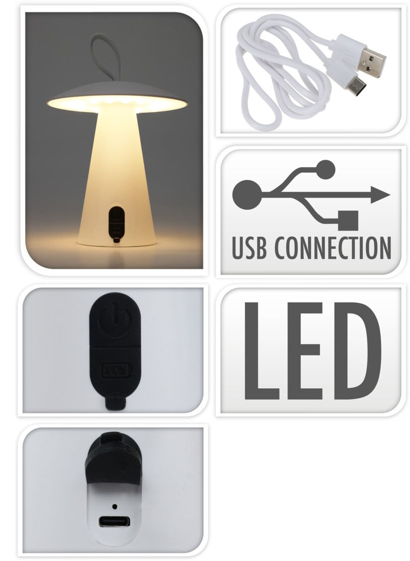 Lampara de mesa recargable usb blanca