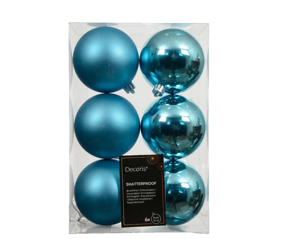 Set de 6 esferas azul/brilloso d.8cm